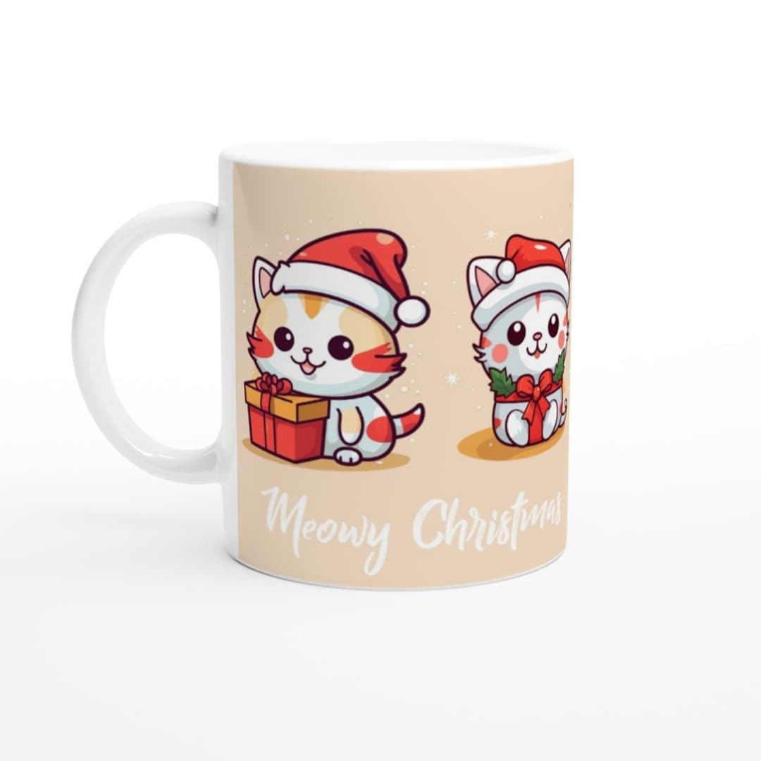 Cute Christmas Mug, Kawaii Meowy Christmas Mug, Cat Christmas Mug ...
