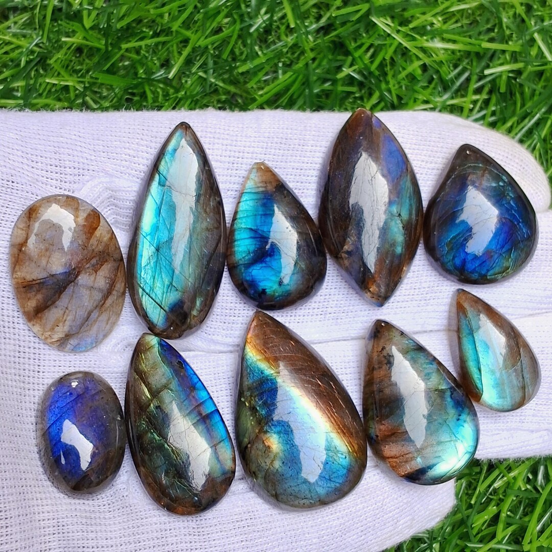Amazing Multi Flashy Labradorite 10 Pieces Mix Shape Cabochon Gemstone ...