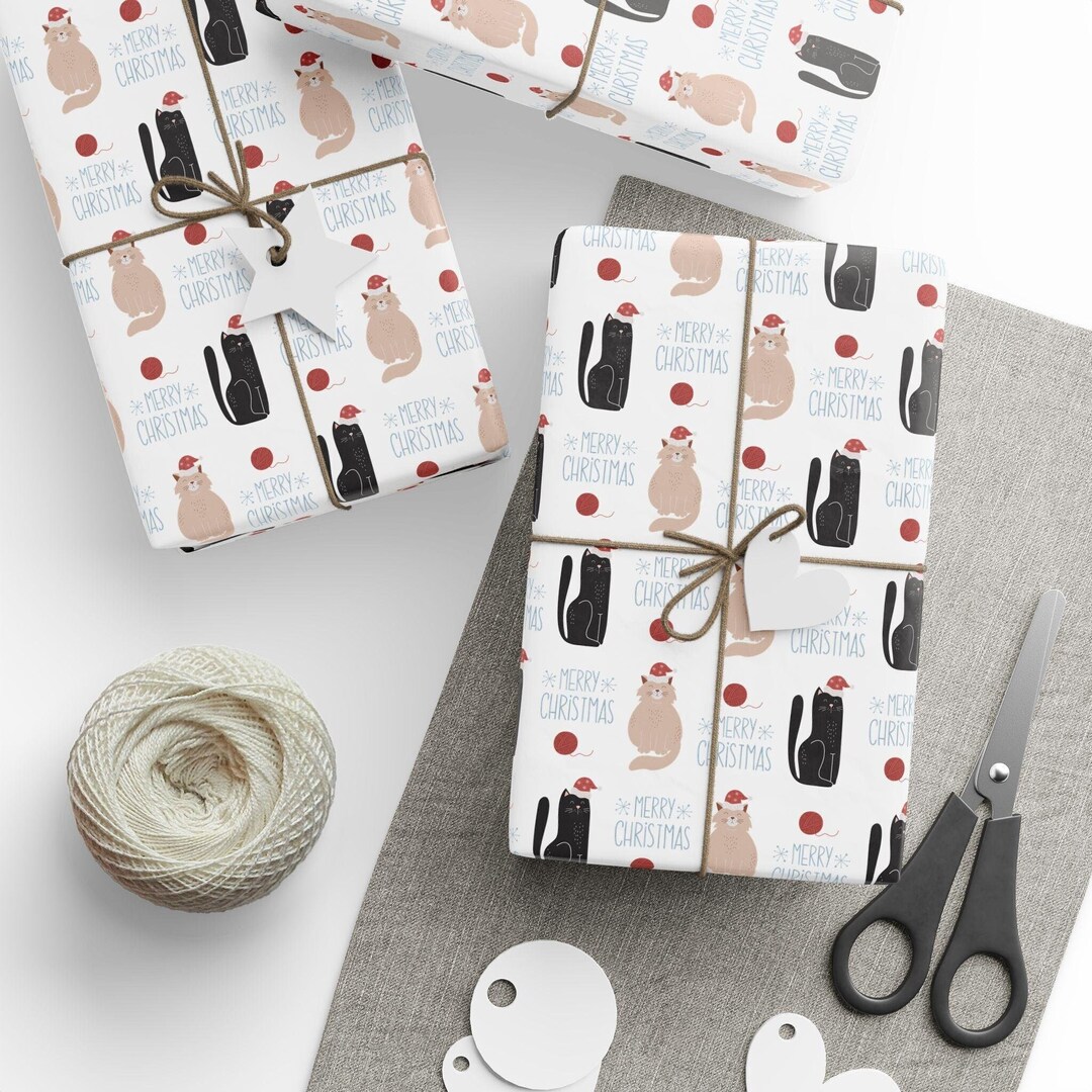 Merry Christmas Cats Wrapping Paper Christmas Gift Wrap Cat Wrapping ...