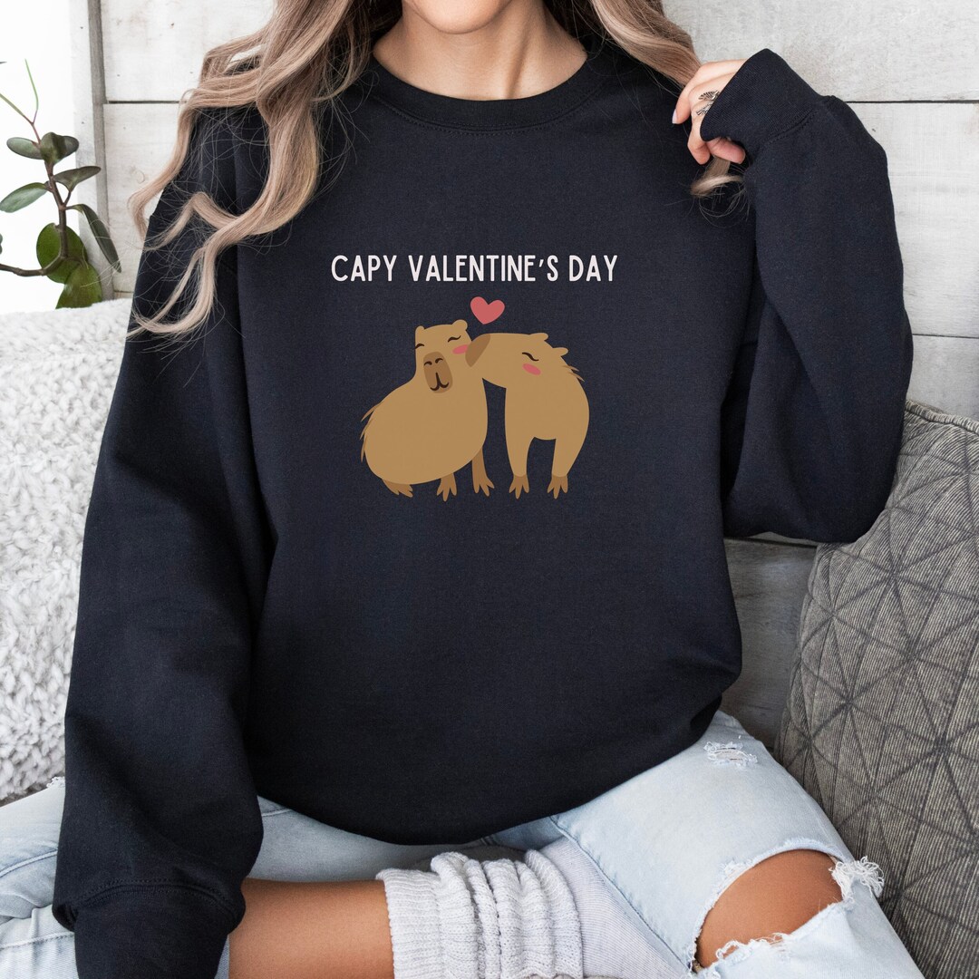 Capy Valentine's Day Crewneck Capybara Valentine's Day Sweatshirt ...