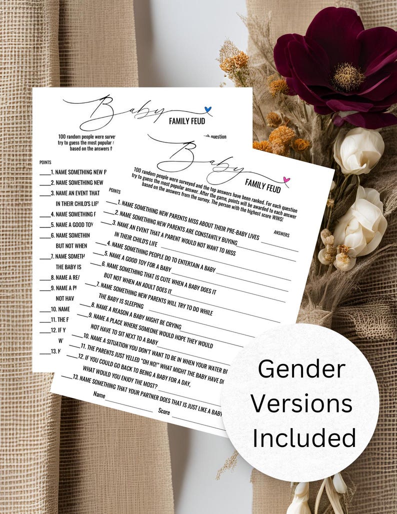 Baby Shower Game Family Feud | Baby Shower Game | Gender Neutral Baby ...