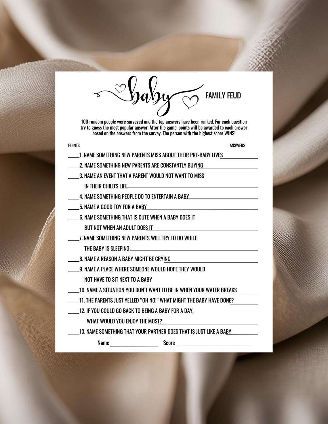 Baby Shower Game Family Feud | Baby Shower Game | Gender Neutral Baby ...