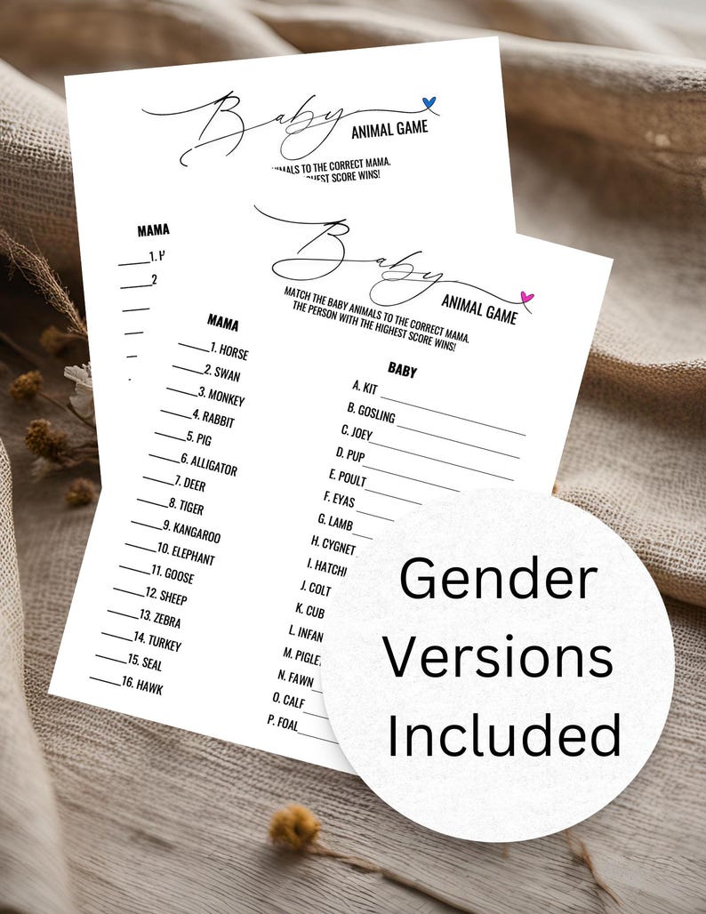 Baby Animal Match Game | Baby Shower Game | Guess the Mama Game ...