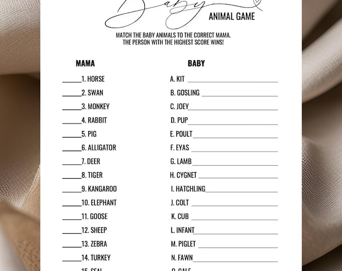 Baby Animal Match Game | Baby Shower Game | Guess the Mama Game ...