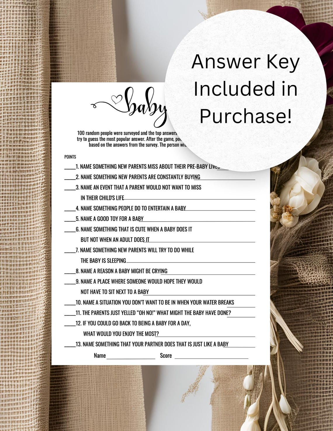 Baby Shower Game Family Feud | Baby Shower Game | Gender Neutral Baby ...