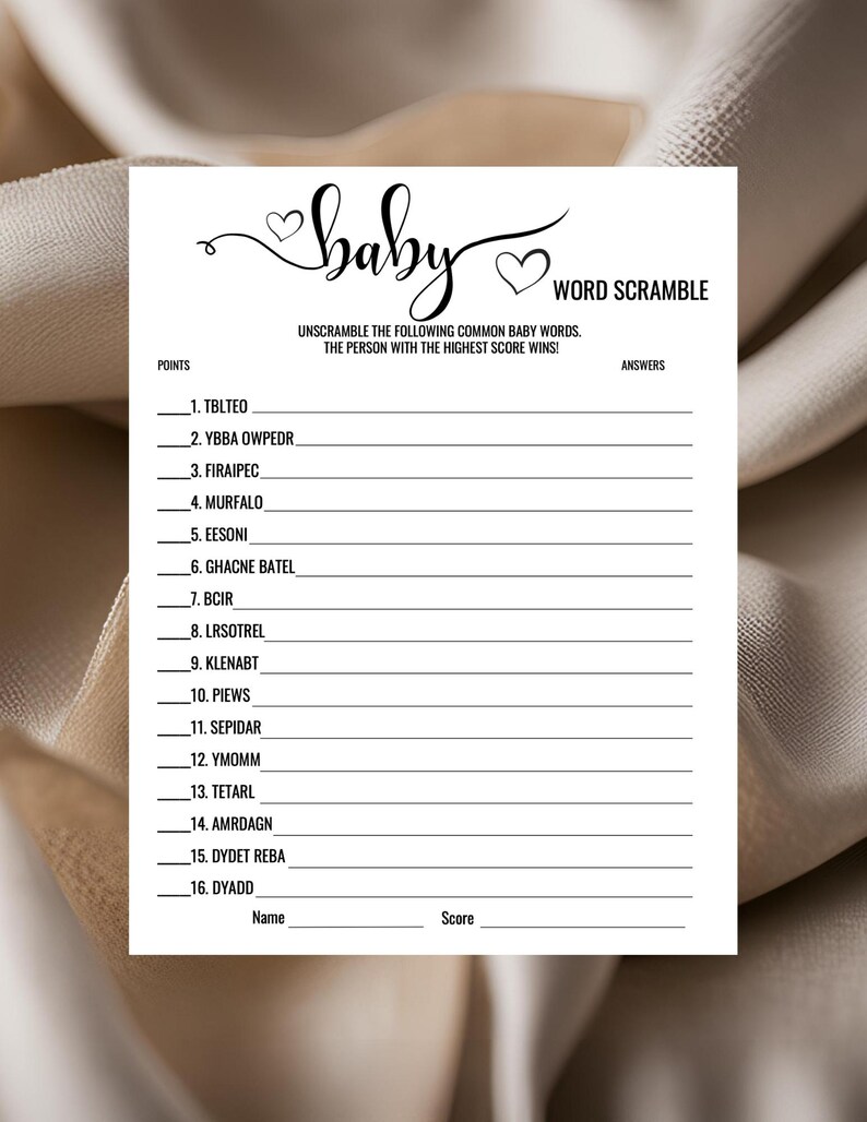 Baby Word Scramble Game Baby Shower Word Scramble Gender Neutral Shower ...