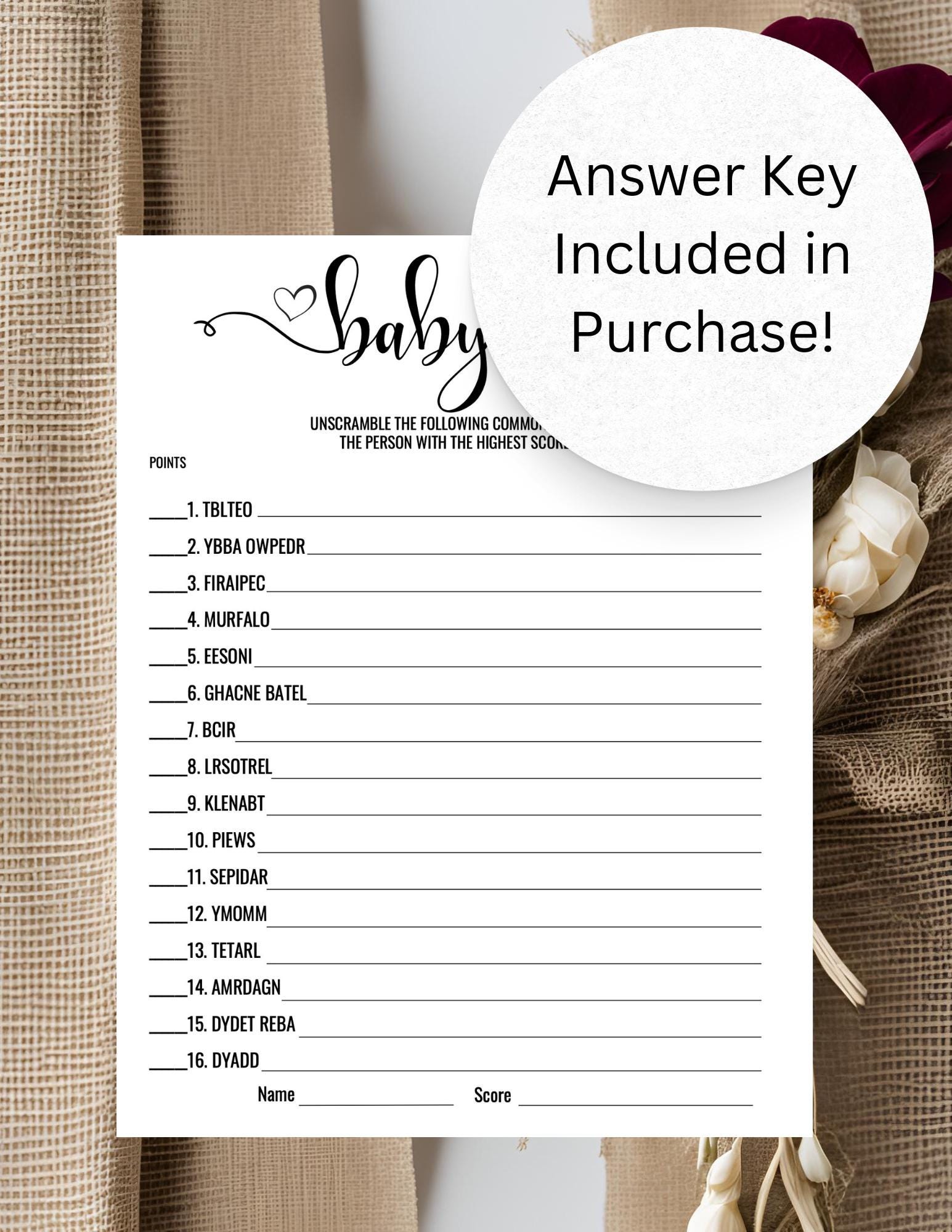 Baby Word Scramble Game Baby Shower Word Scramble Gender Neutral Shower ...