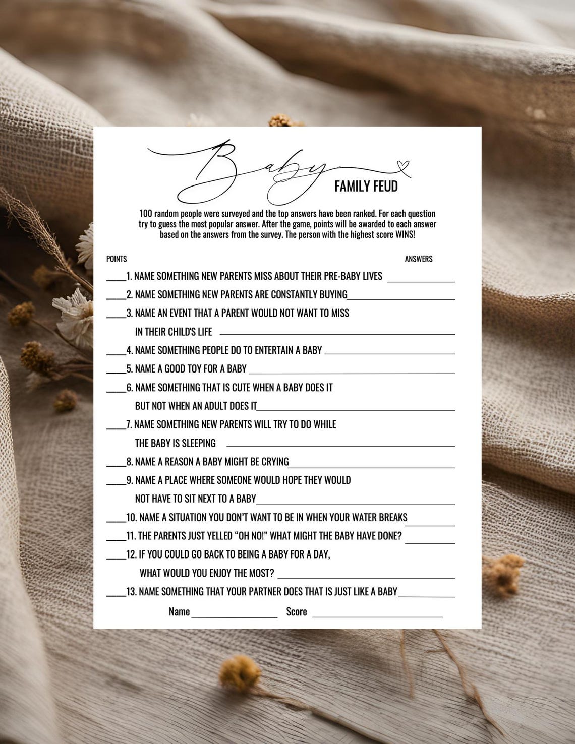 Baby Shower Game Family Feud | Baby Shower Game | Gender Neutral Baby ...