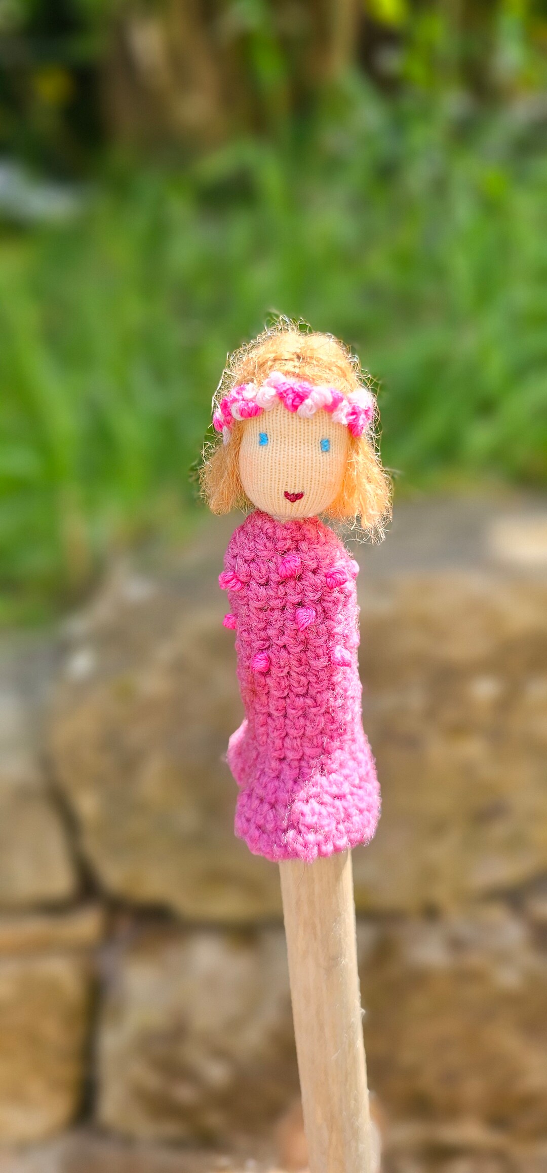 Finger Puppet Girl With Bob Flower Wreath Roses Waldorf Doll Pink - Etsy