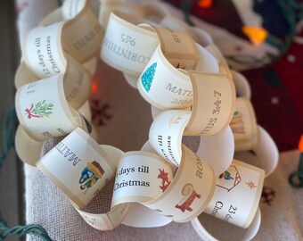 Printable Christmas Paper Chain Countdown, 12 Days of Christmas Scriptures DIY PRINTABLE ...