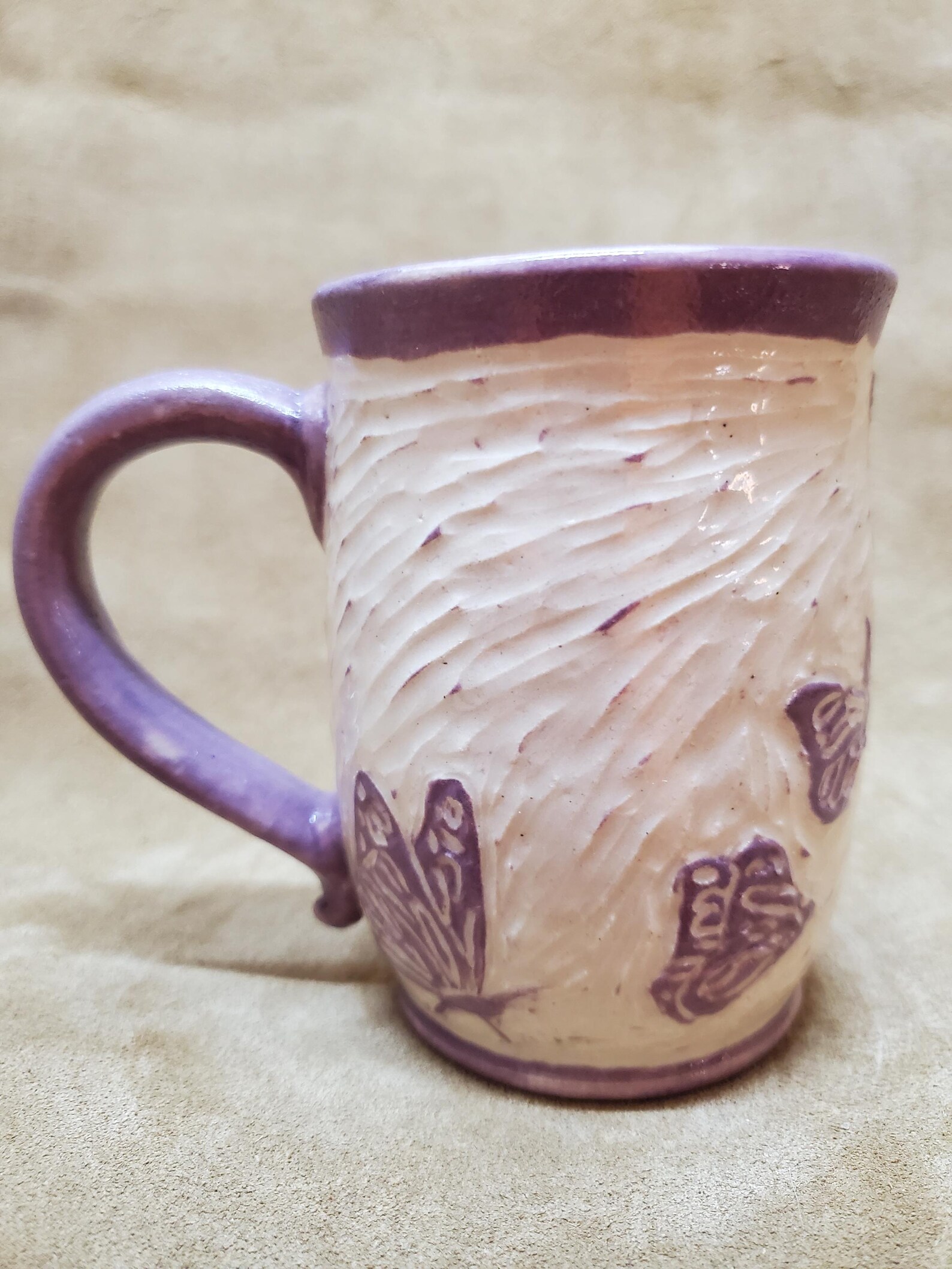 Purple Butterfly Sgraffito Carved Stoneware Pottery Cup/mug - Etsy