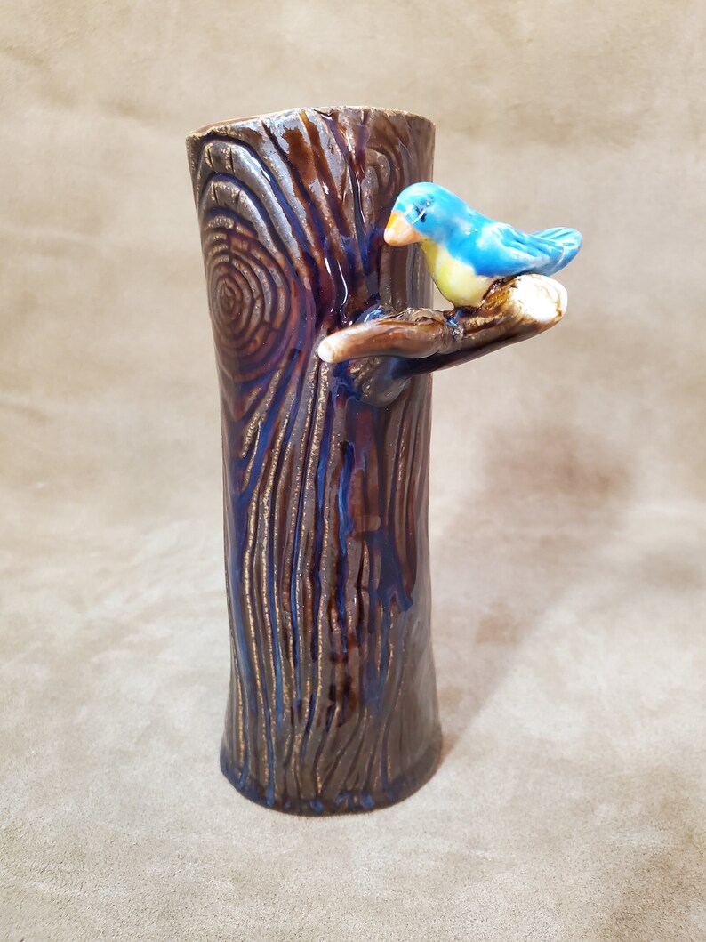 Tree Stump Vase With Blue Bird on Branch - Etsy