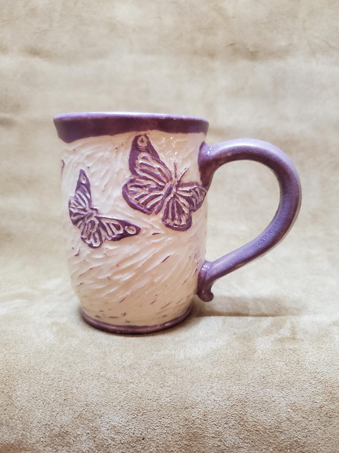 Purple Butterfly Sgraffito Carved Stoneware Pottery Cup/mug - Etsy
