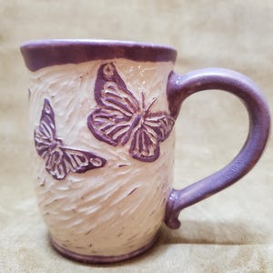 Purple Butterfly Sgraffito Carved Stoneware Pottery Cup/mug - Etsy
