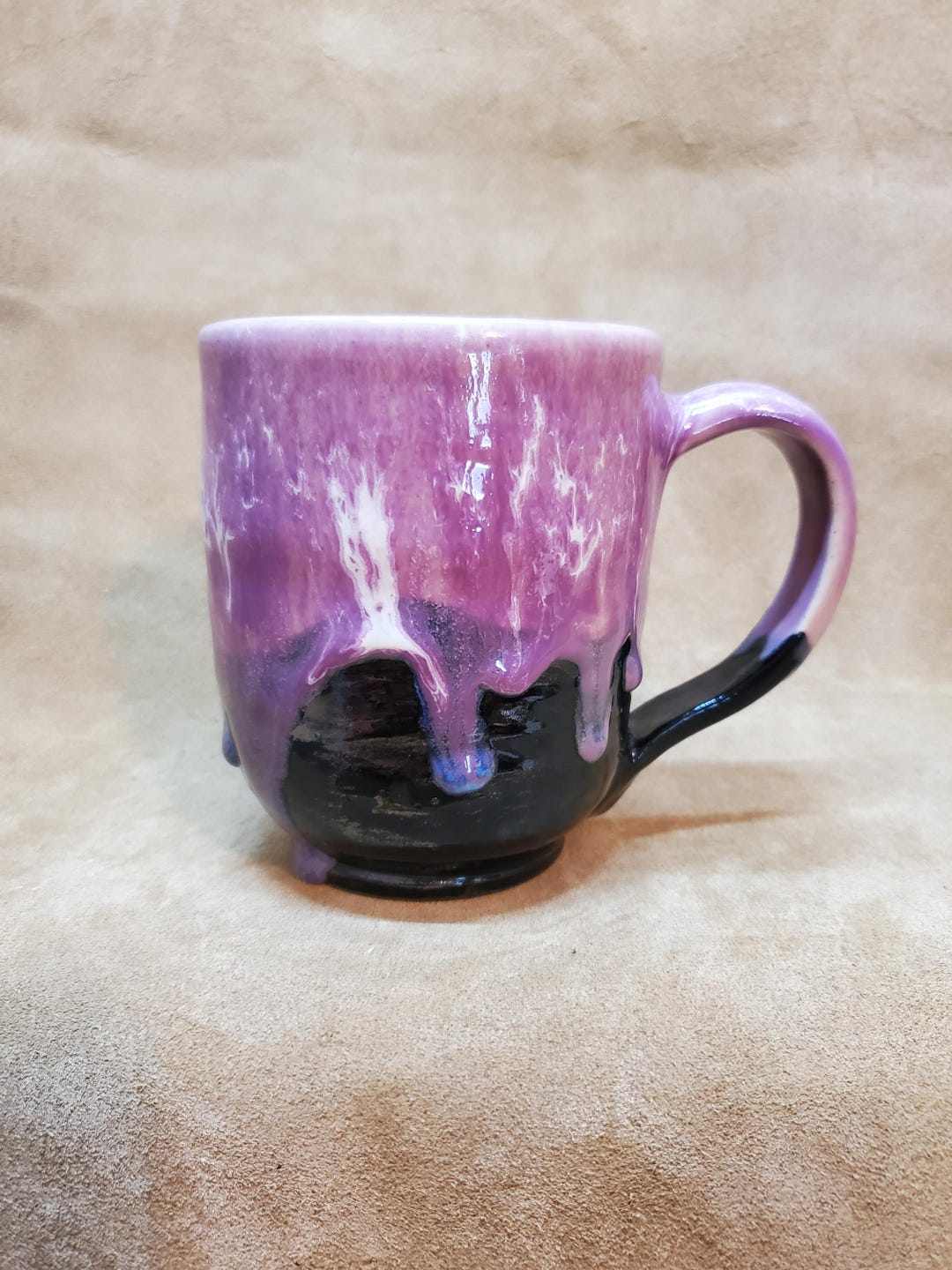 Purple and Black Pottery Mug Drippy Glaze - Etsy