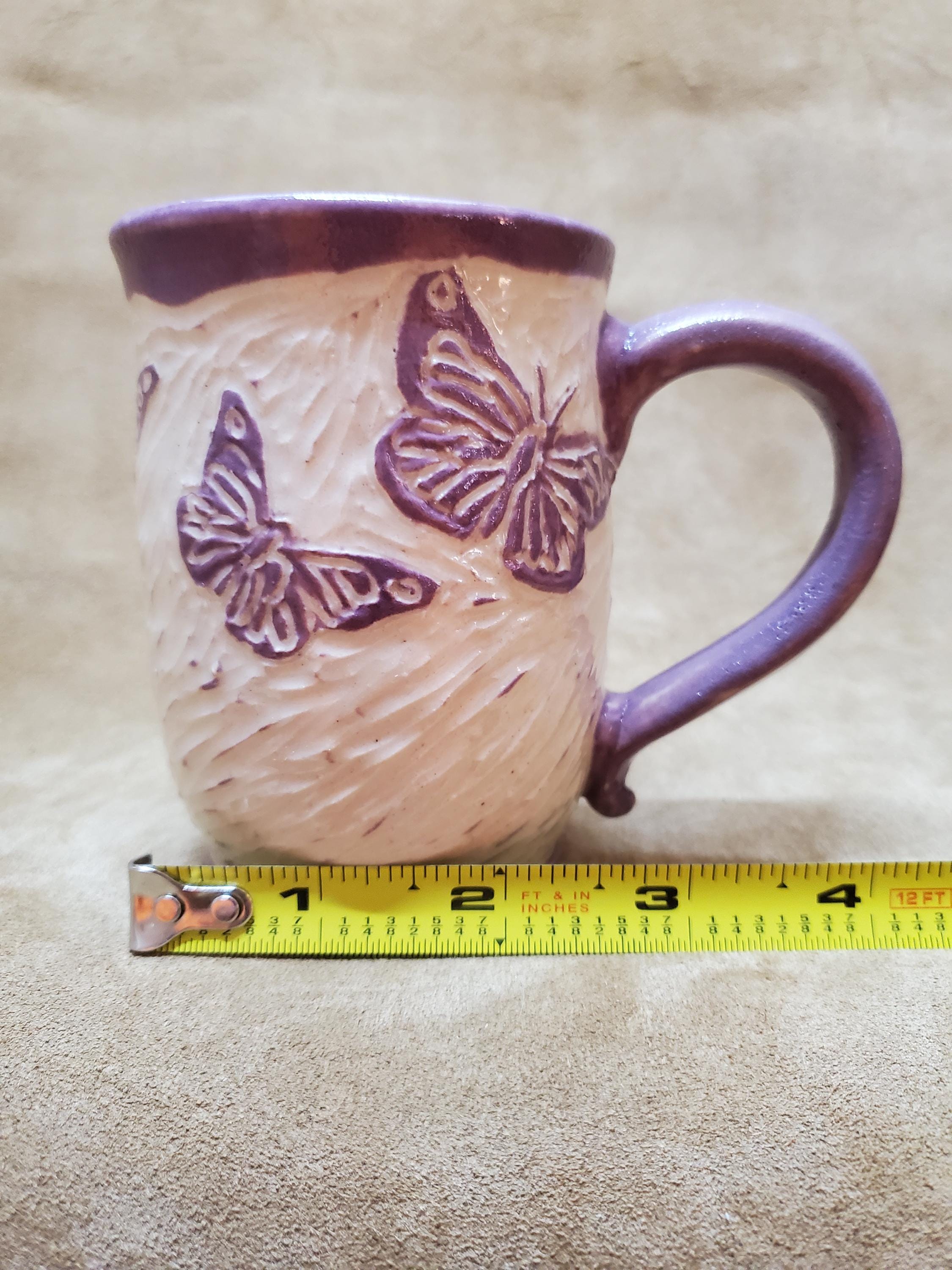 Purple Butterfly Sgraffito Carved Stoneware Pottery Cup/mug - Etsy