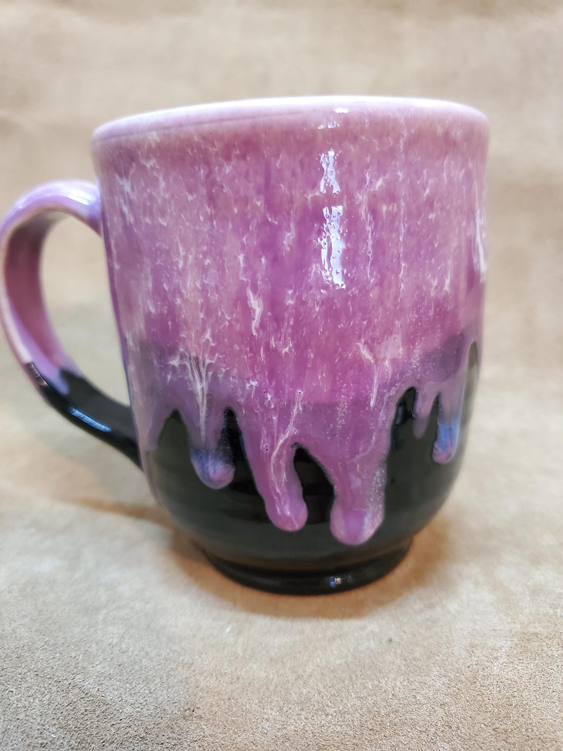Purple and Black Pottery Mug Drippy Glaze - Etsy
