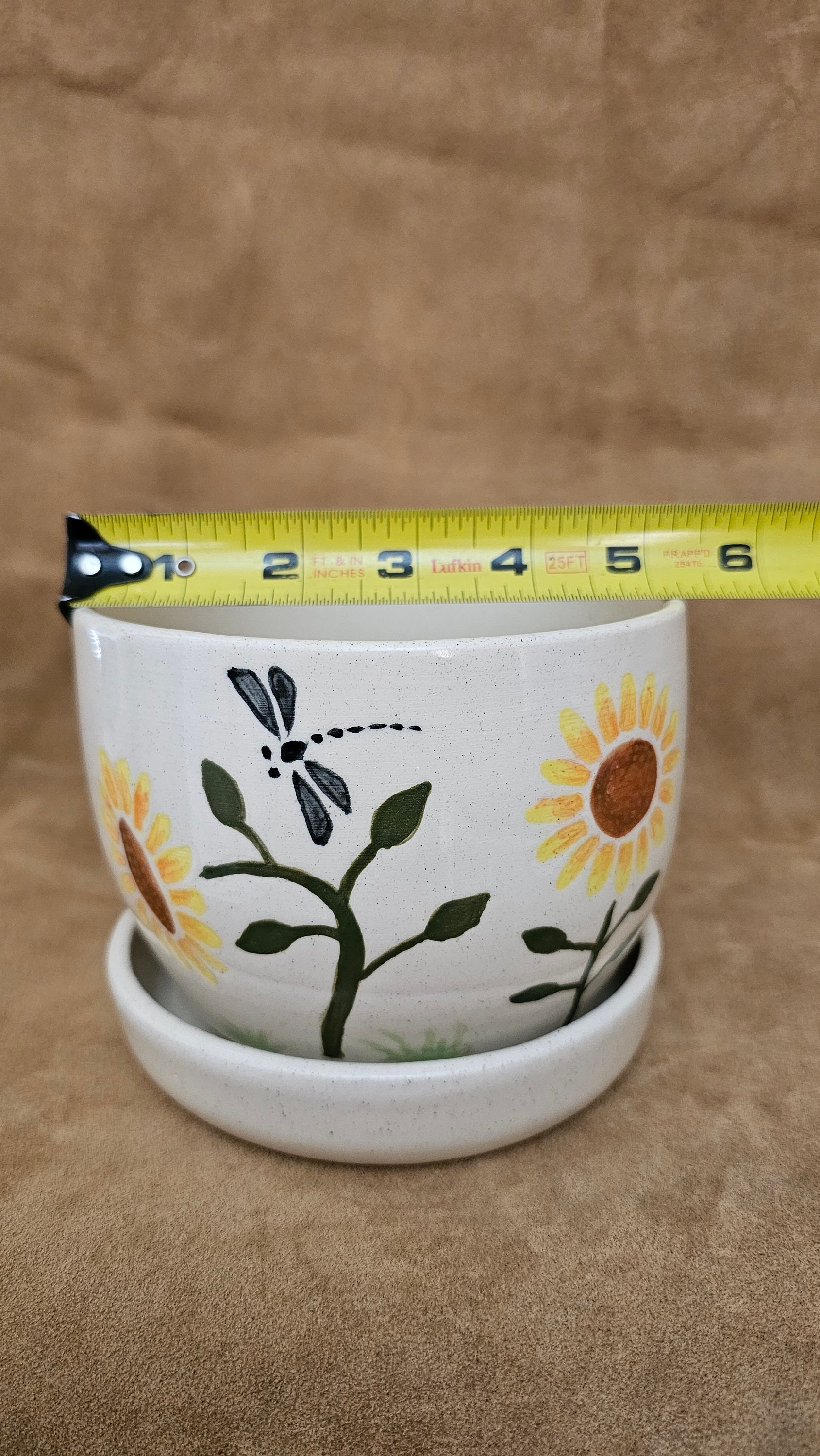 Planter Pottery Handmade Sunflower Stoneware Planter White Butterfly ...