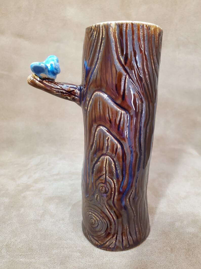 Tree Stump Vase With Blue Bird on Branch - Etsy