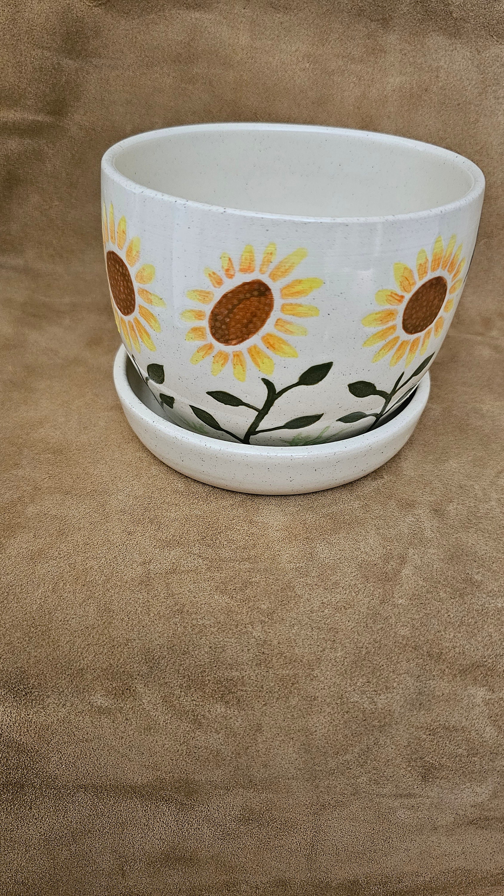 Planter Pottery Handmade Sunflower Stoneware Planter White Butterfly ...