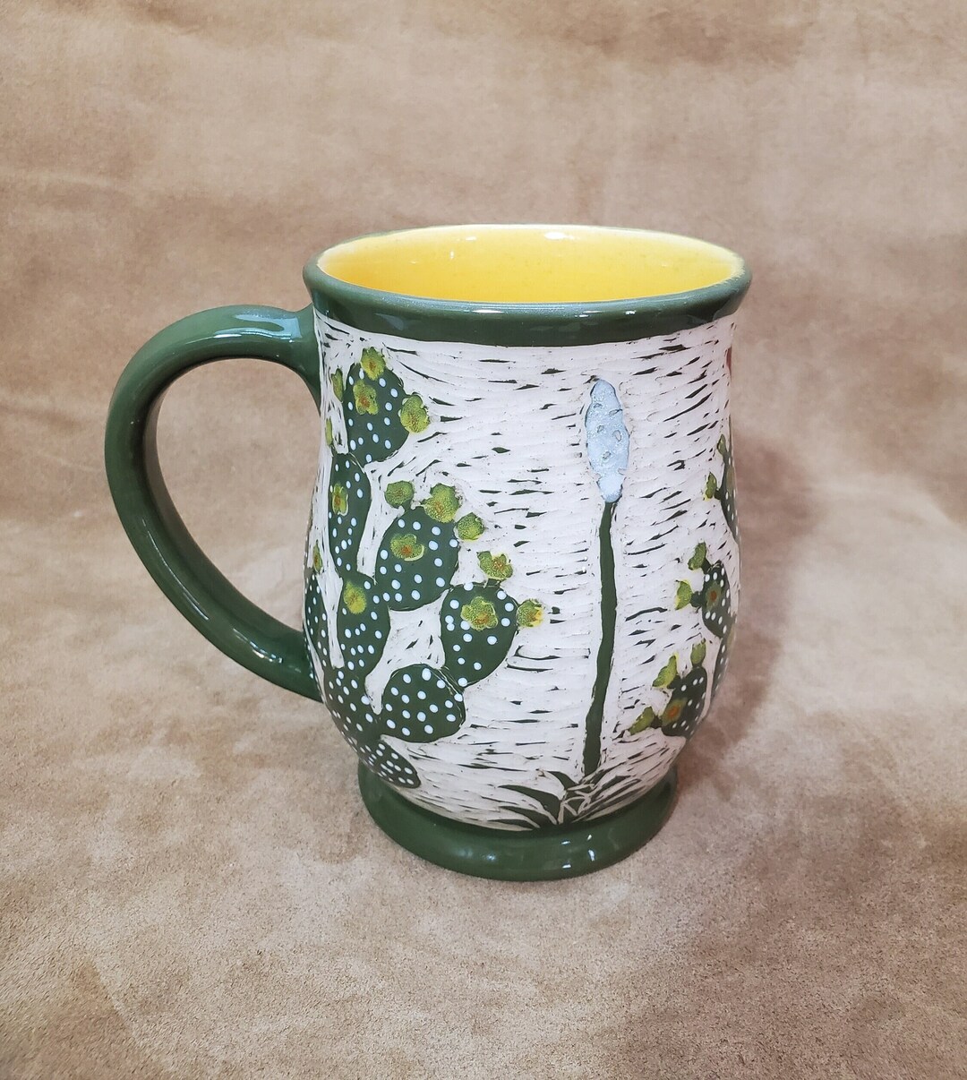 Cactus Mug Desert Plants Cup Variety of Cacti Sgraffito Carved - Etsy