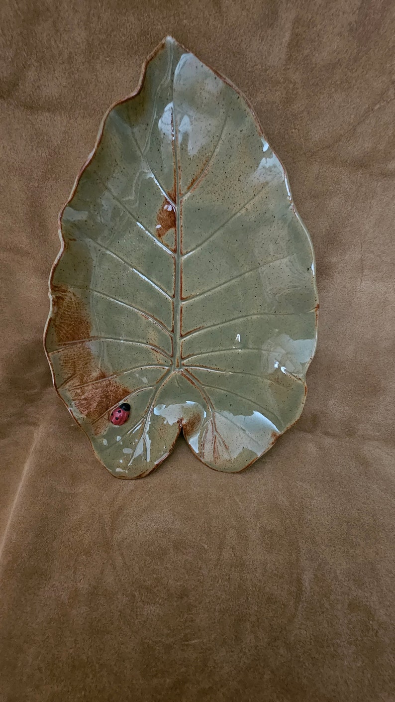 Pottery Serving Dish Pottery Green Leaf Stoneware Server Red - Etsy