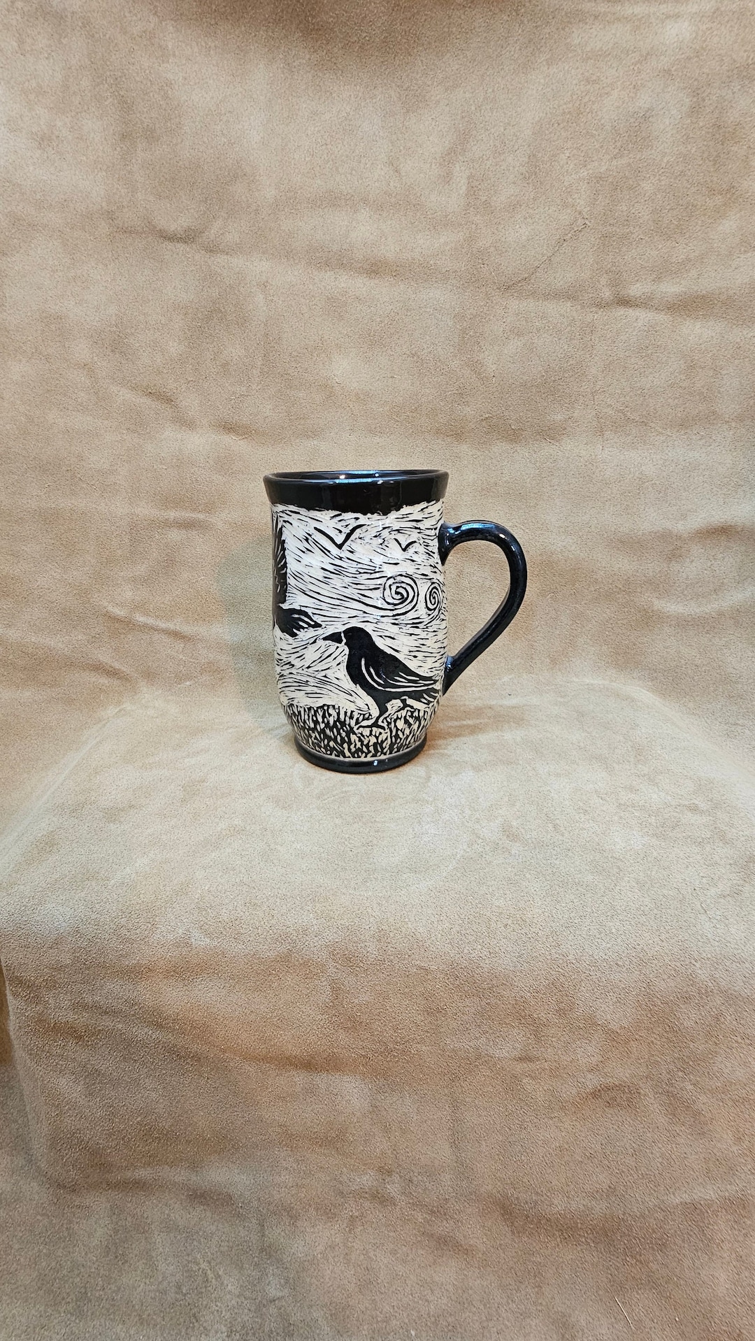 Black Raven White Mug Stoneware Black Ravens Pottery Coffee - Etsy