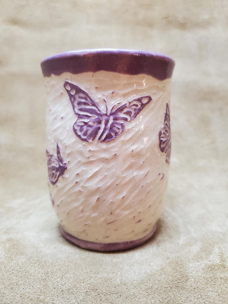 Purple Butterfly Sgraffito Carved Stoneware Pottery Cup/mug - Etsy