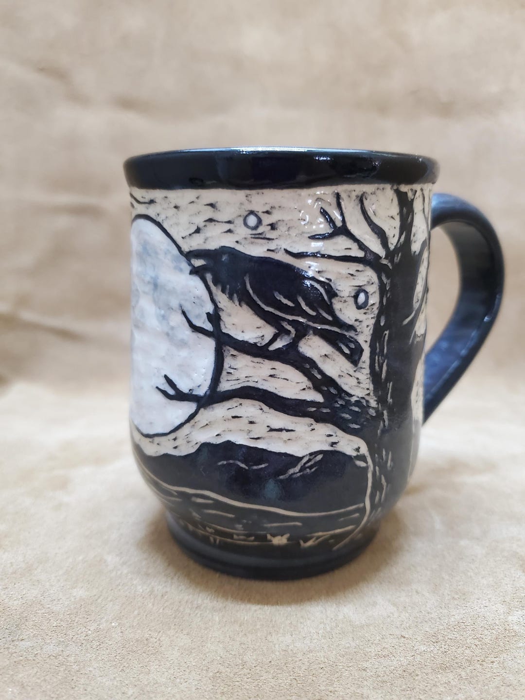 Raven/crow and Coyote/wolf Singing on a Full Moon Night Sgraffito ...