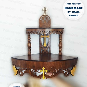 Wooden Corner Shelf Altar, Corner Altar Display Christian Catholic ...