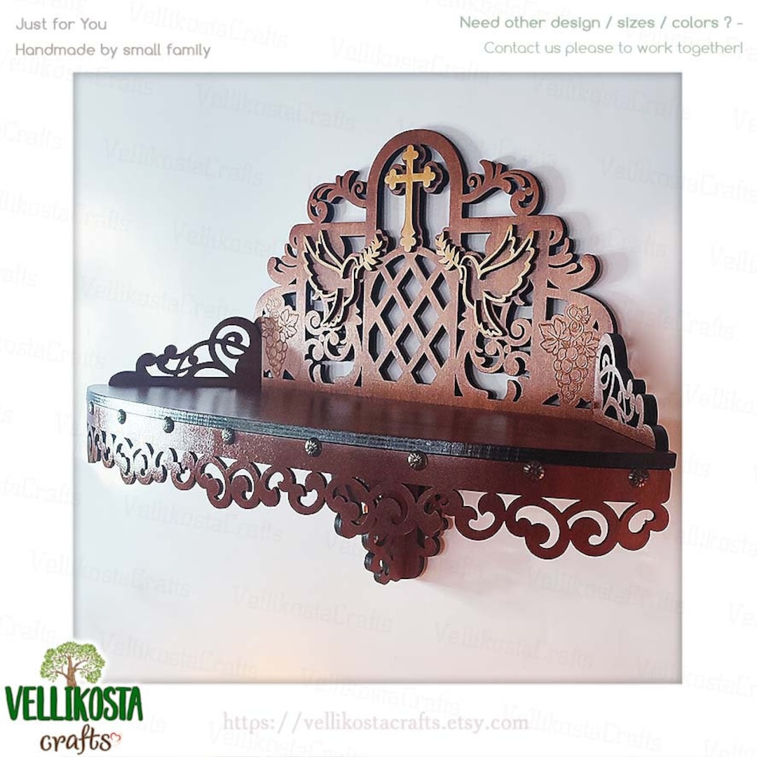 Wall Shelf Icons Display Wooden Walnut Display Christian Altar Wood ...