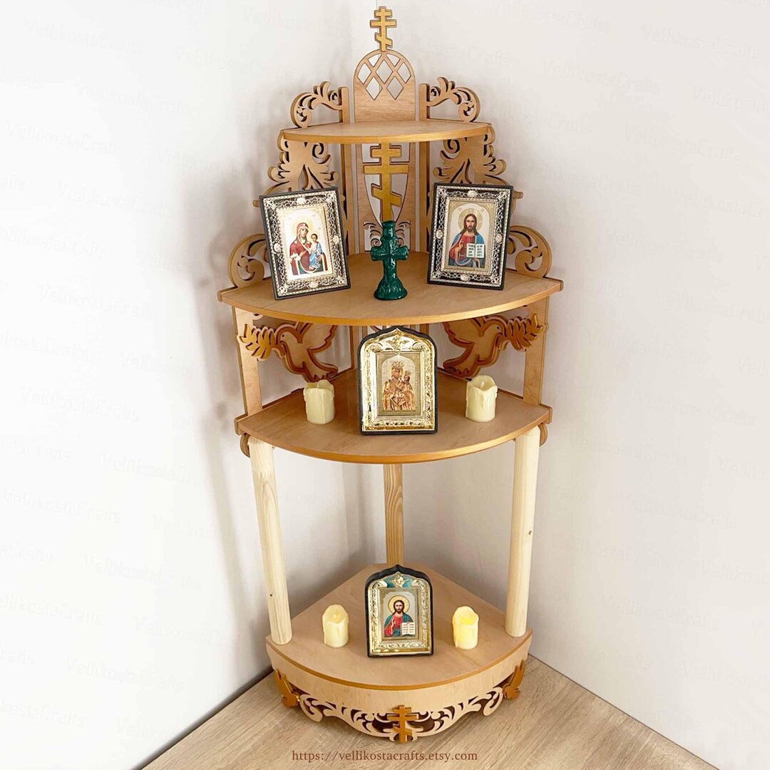 Wooden Corner Iconostasis – Catholic & Orthodox Altar Shelf Display ...