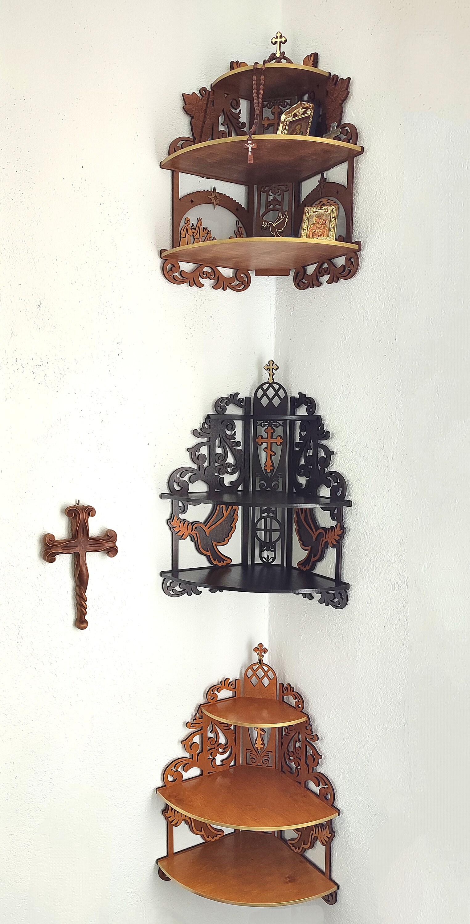 Wood Corner Altar Shelf Christian Catholic Orthodox Home Prayer Corner ...