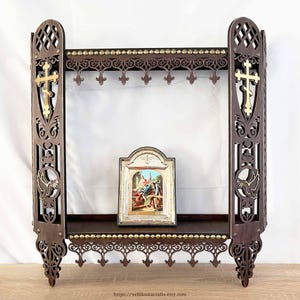 Handcrafted Wooden Iconostasis Shelf: Orthodox Home Altar With Gold ...