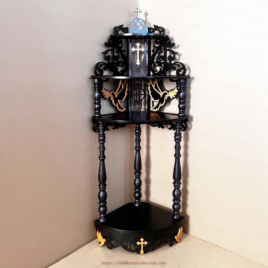 Wooden Corner Iconostasis Rack 3–6 Tier Orthodox Catholic Altar Shelf ...