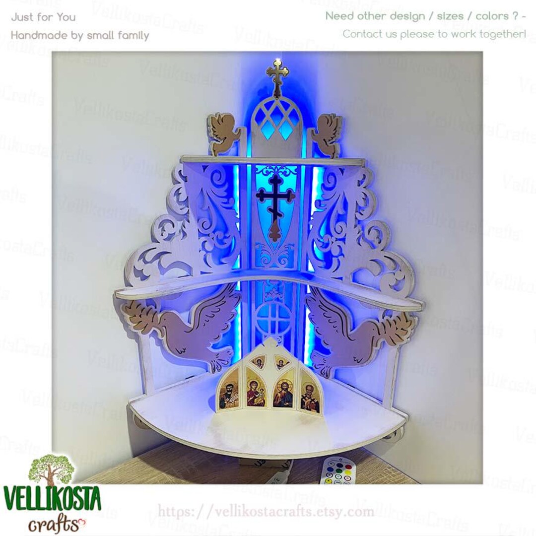 Wooden Altar LED Lights Corner Shelf Display Christian Catholic ...