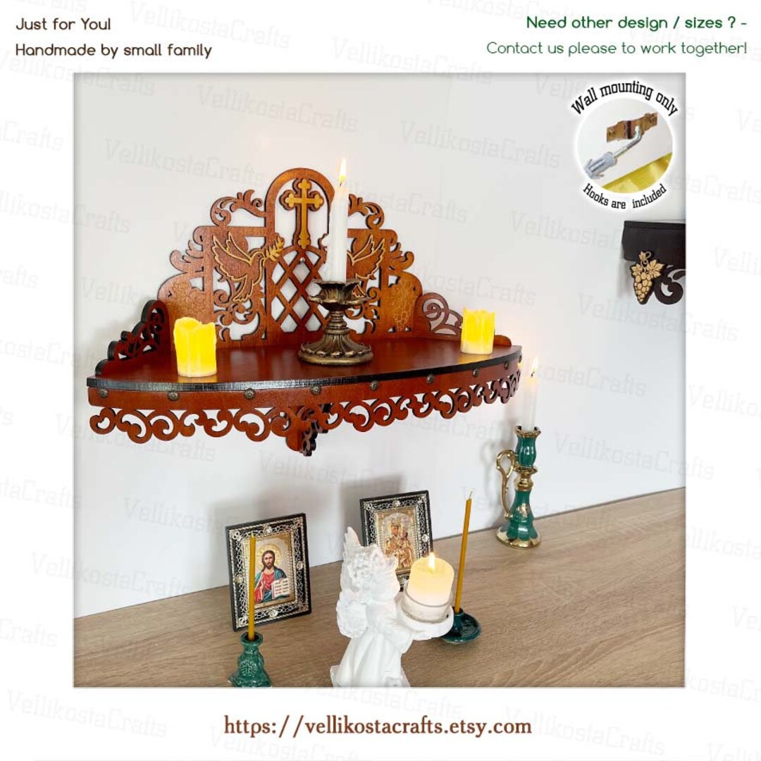 Wall Shelf Display Icons Wooden Walnut Display Christian Altar Wood ...