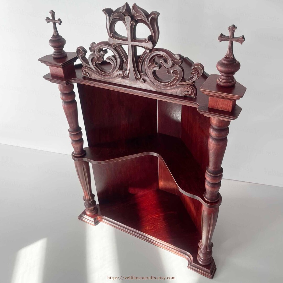 Carved Wooden Altar: Christian Orthodox Corner Icon Display Handmade ...