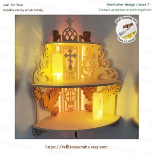 Corner Shelf LED Light Altar Wooden Display Christian Catholic Orthodox ...