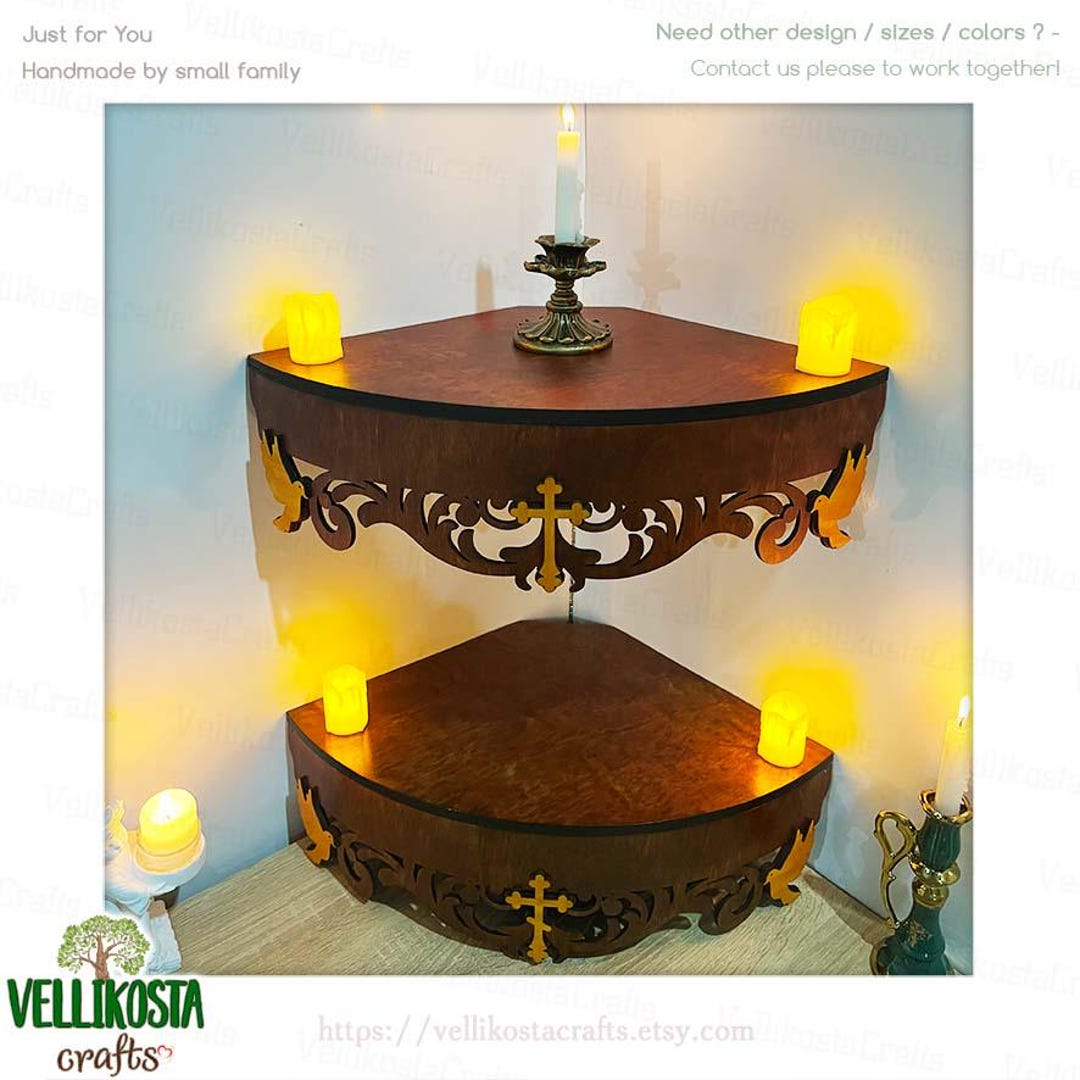 Wooden Corner Shelf Icon Altar – Christian Catholic Orthodox Home ...