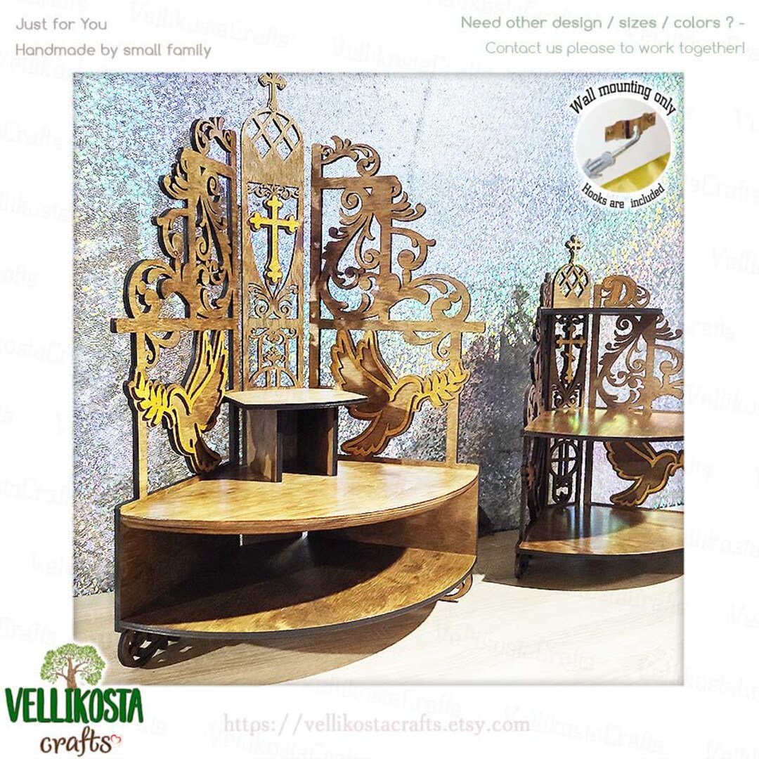 Large Corner Altar 3 Shelves Christian Catholic Orthodox Wooden Statue ...