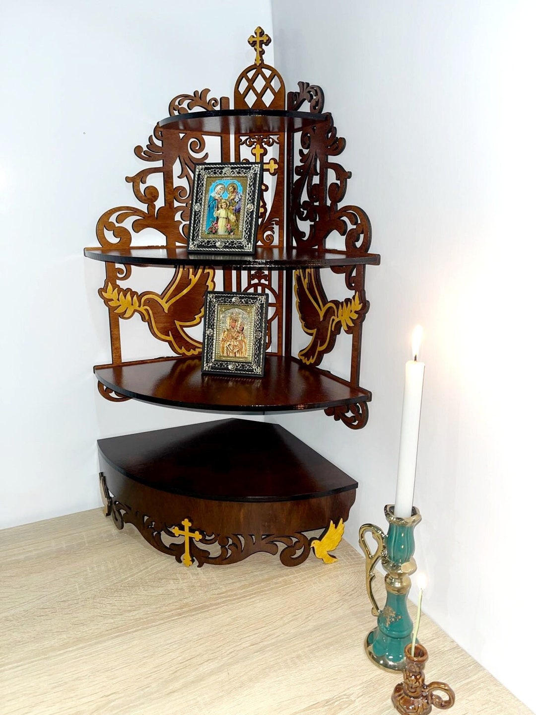 Wood Display Corner Shelf Altar Iconostasis Shelves Christian Catholic ...