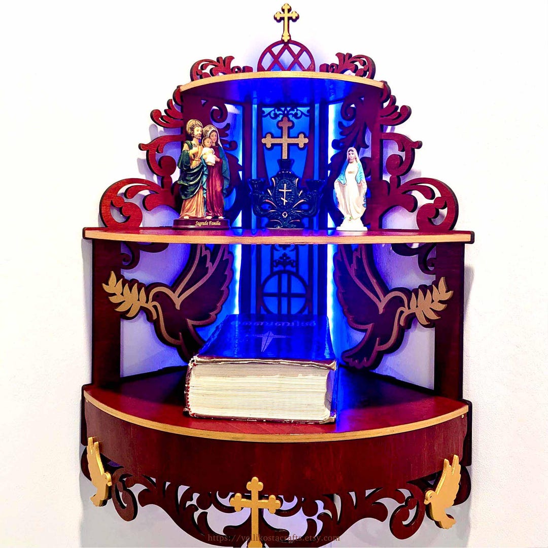 Corner Altar With LED Lights: 3-tier Shelf Wooden Iconostasis - Etsy UK