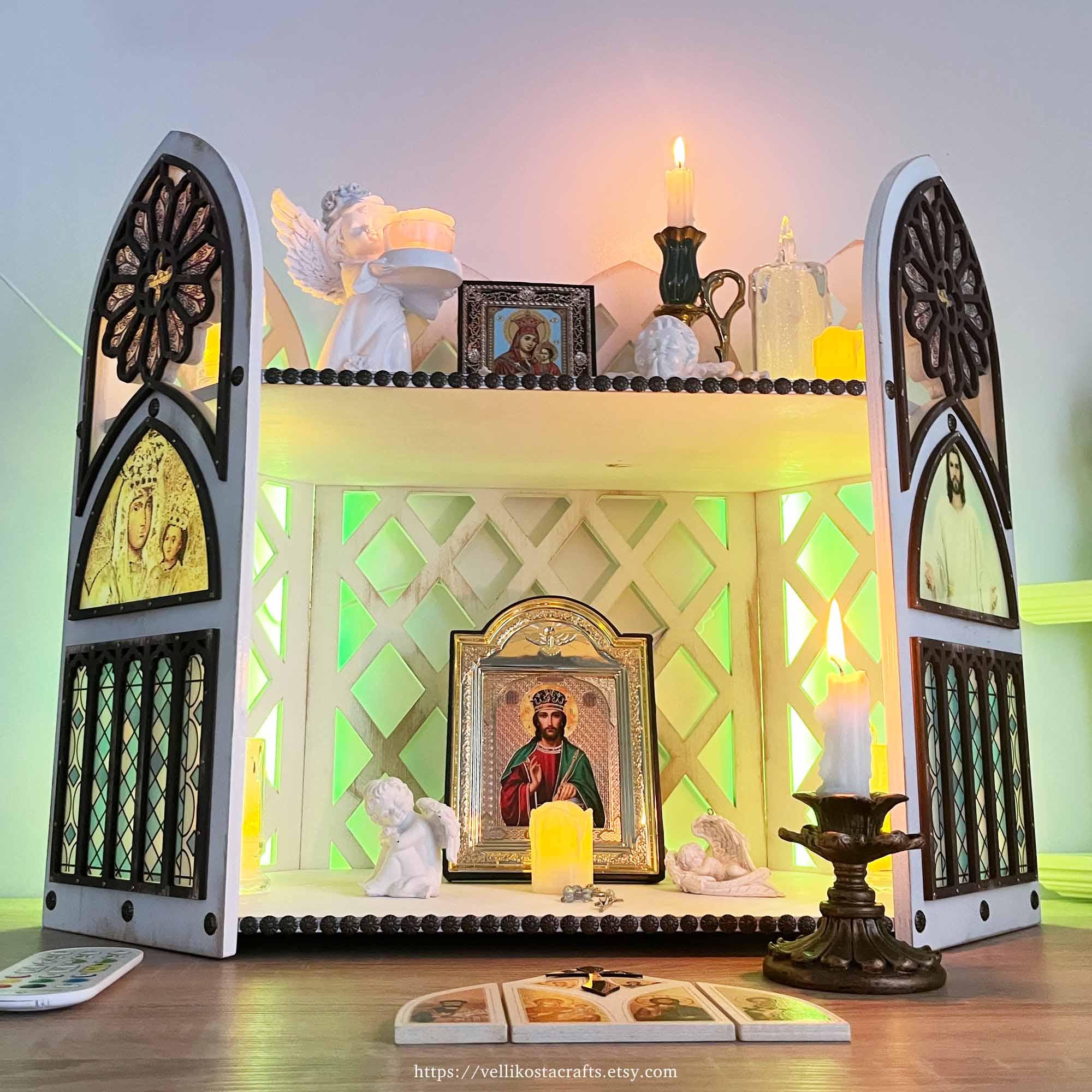 Wooden Iconostasis Shelf: Cathedral Altar Stained Acrylic Glass Icon ...