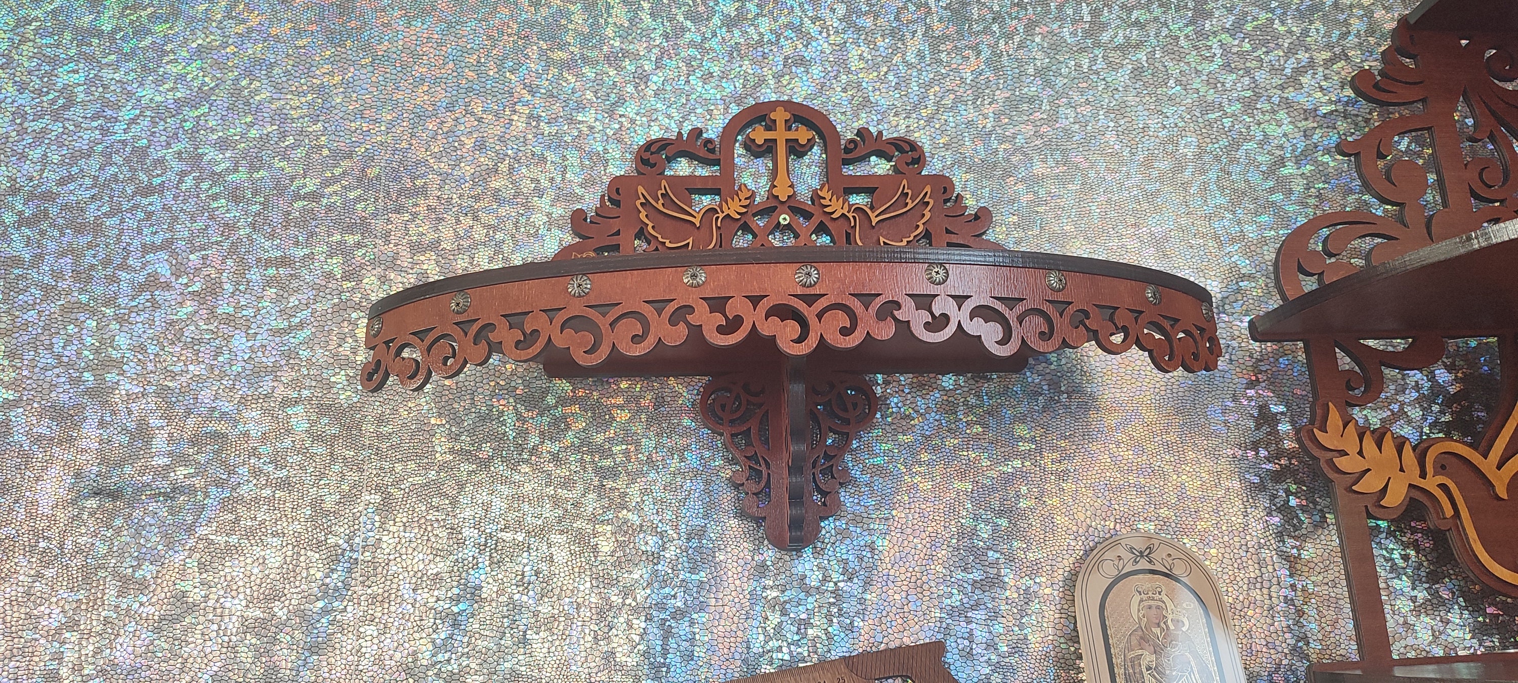 Wooden Walnut Display Wall Shelf Display Icons Christian Altar Wood ...