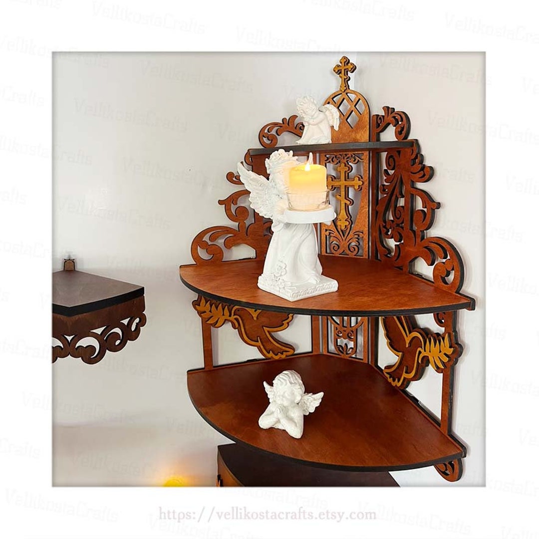 Corner Shelf Prayer Altar Wooden Display Christian Catholic Orthodox ...