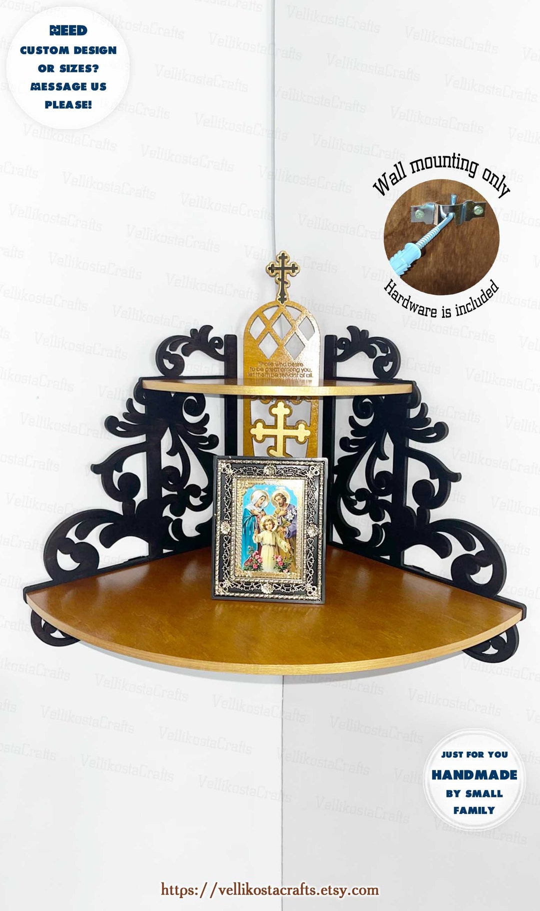 Corner Shelf Wooden Home Altar Wood Display Christian Catholic Orthodox ...