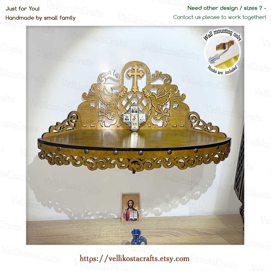 Wooden Walnut Display Wall Shelf Display Icons Christian Altar Wood ...
