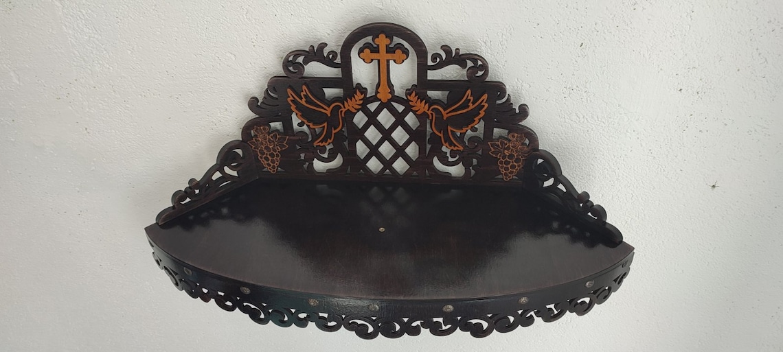 Wooden Walnut Display Wall Shelf Display Icons Christian Altar Wood ...