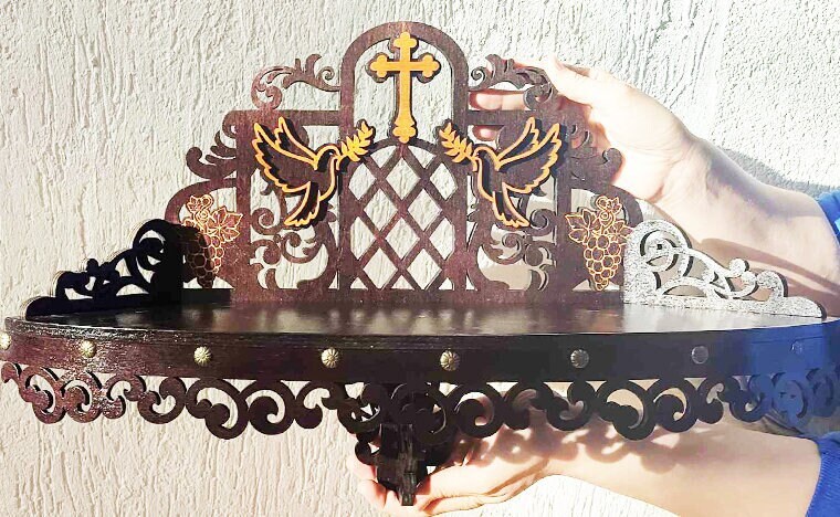 Wooden Walnut Display Wall Shelf Display Icons Christian Altar Wood ...